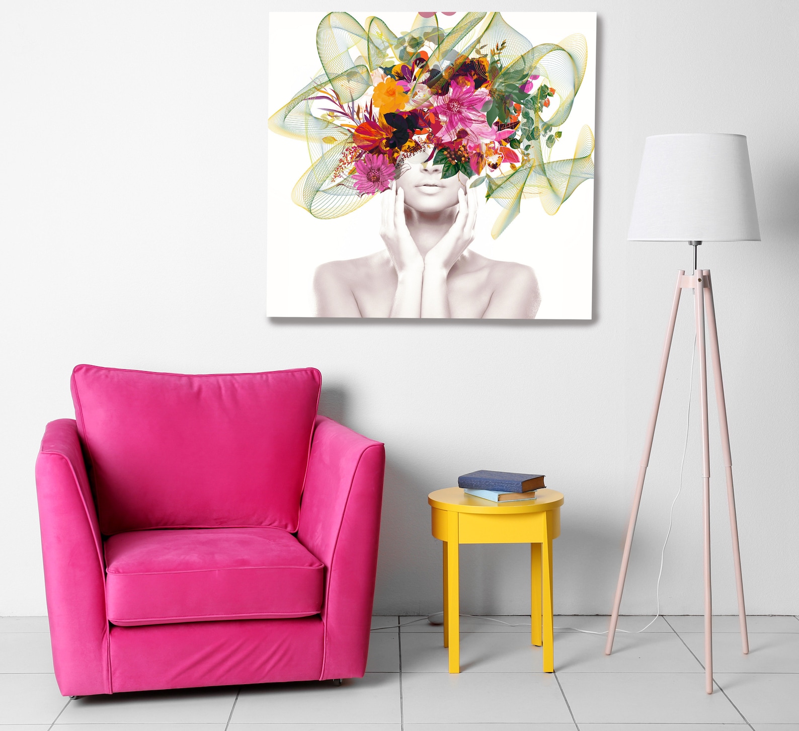 Vibrant Floral Portrait, Flower Head Woman Canvas Print, Surreal ...