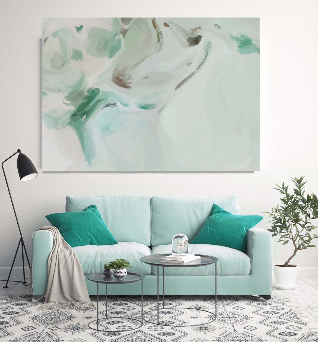 Teal Modern Abstract Wall Art Decor, Green Abstract Art, Large Wall Art ...