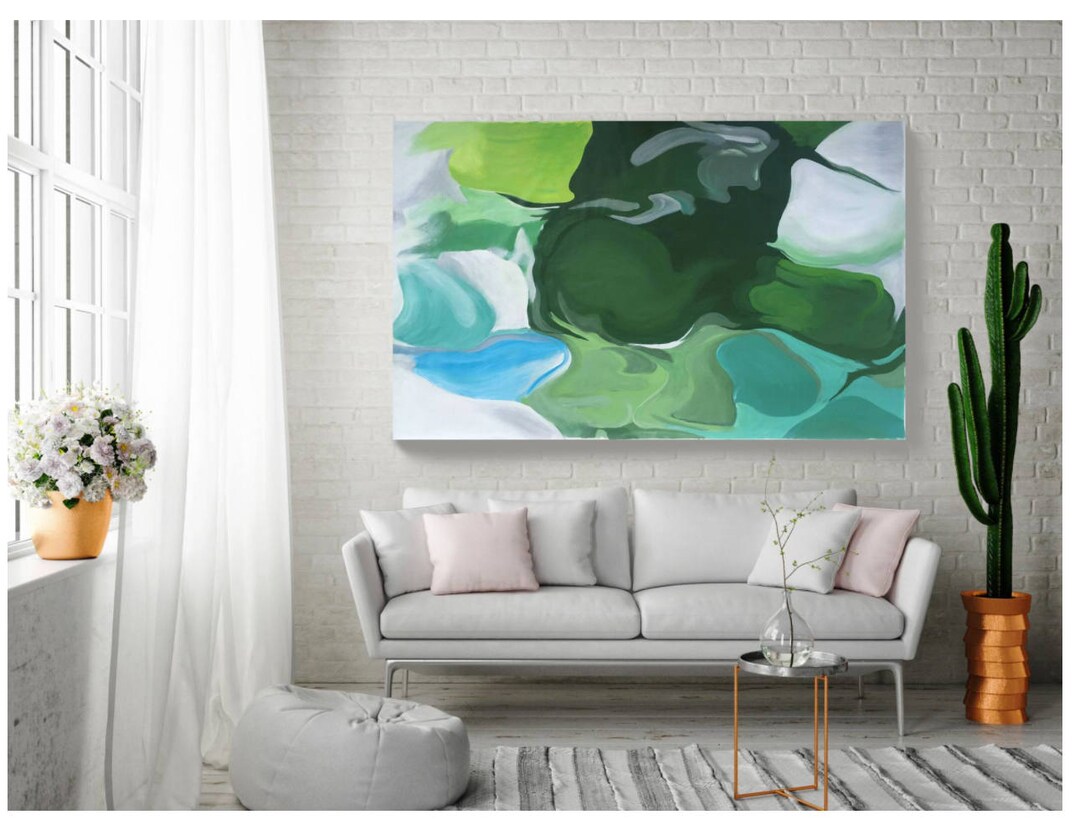 Studio SALE. Ode to Spring, Original Abstract Blue Green Oil on ...