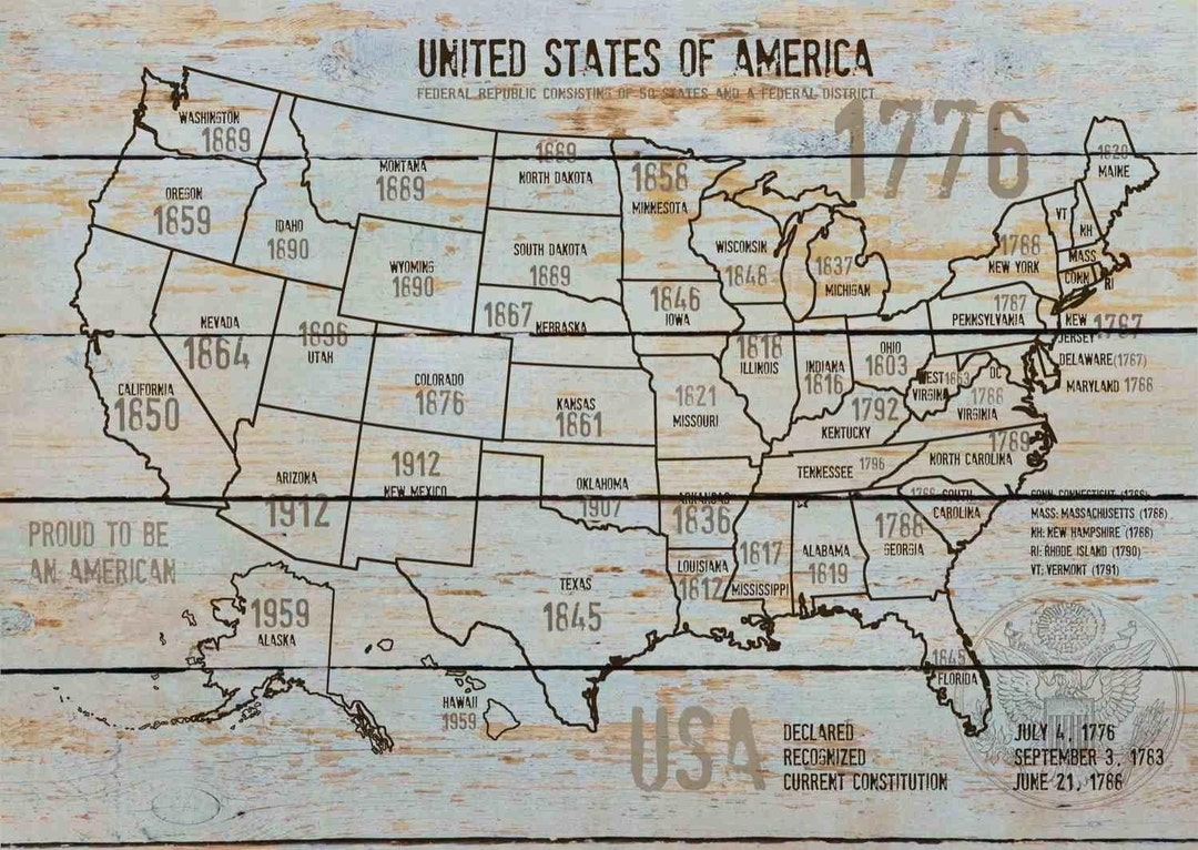 Map of USA 1776-6. Canvas Print by Irena Orlov 24 X 36, Large Canvas ...