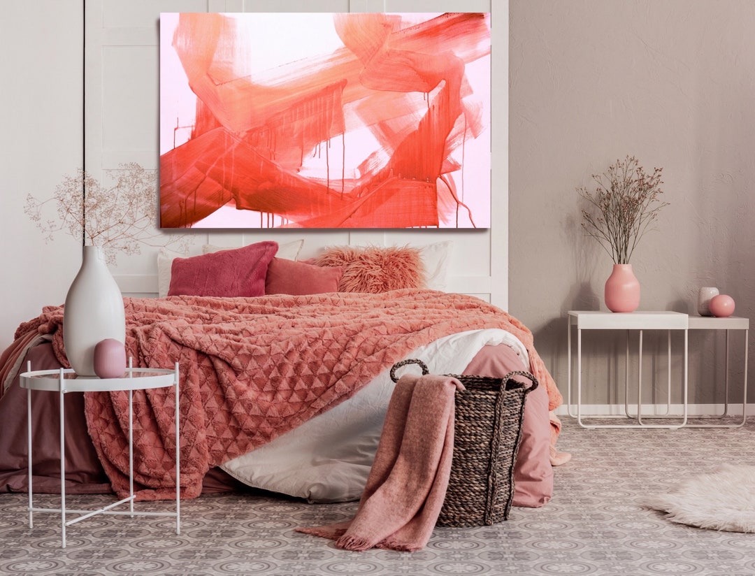 Coral Extra Large Red Abstract Art / Red Modern Art / Large Red ...