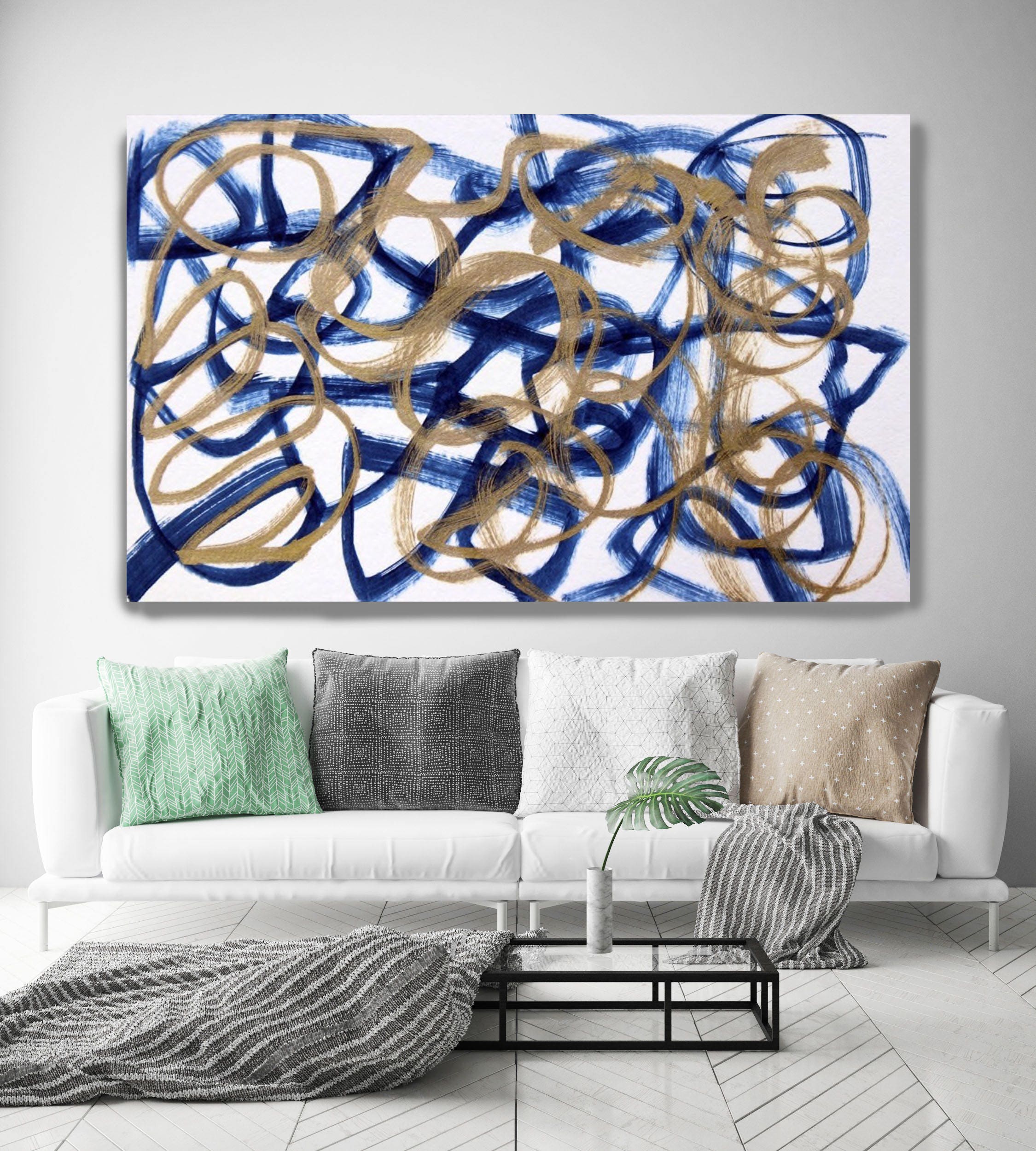 Deep Blue and Gold Abstract. Abstract Paintings Art Extra | Etsy Deep Blue and Gold Abstract. Abstract Paintings Art Extra | Etsy