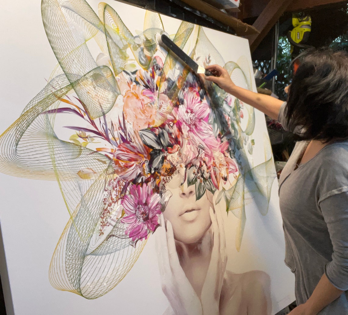 Vibrant Floral Portrait, Flower Head Woman Canvas Print, Surreal ...