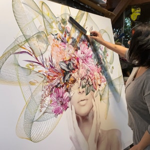 Vibrant Floral Portrait, Flower Head Woman Canvas Print, Surreal ...