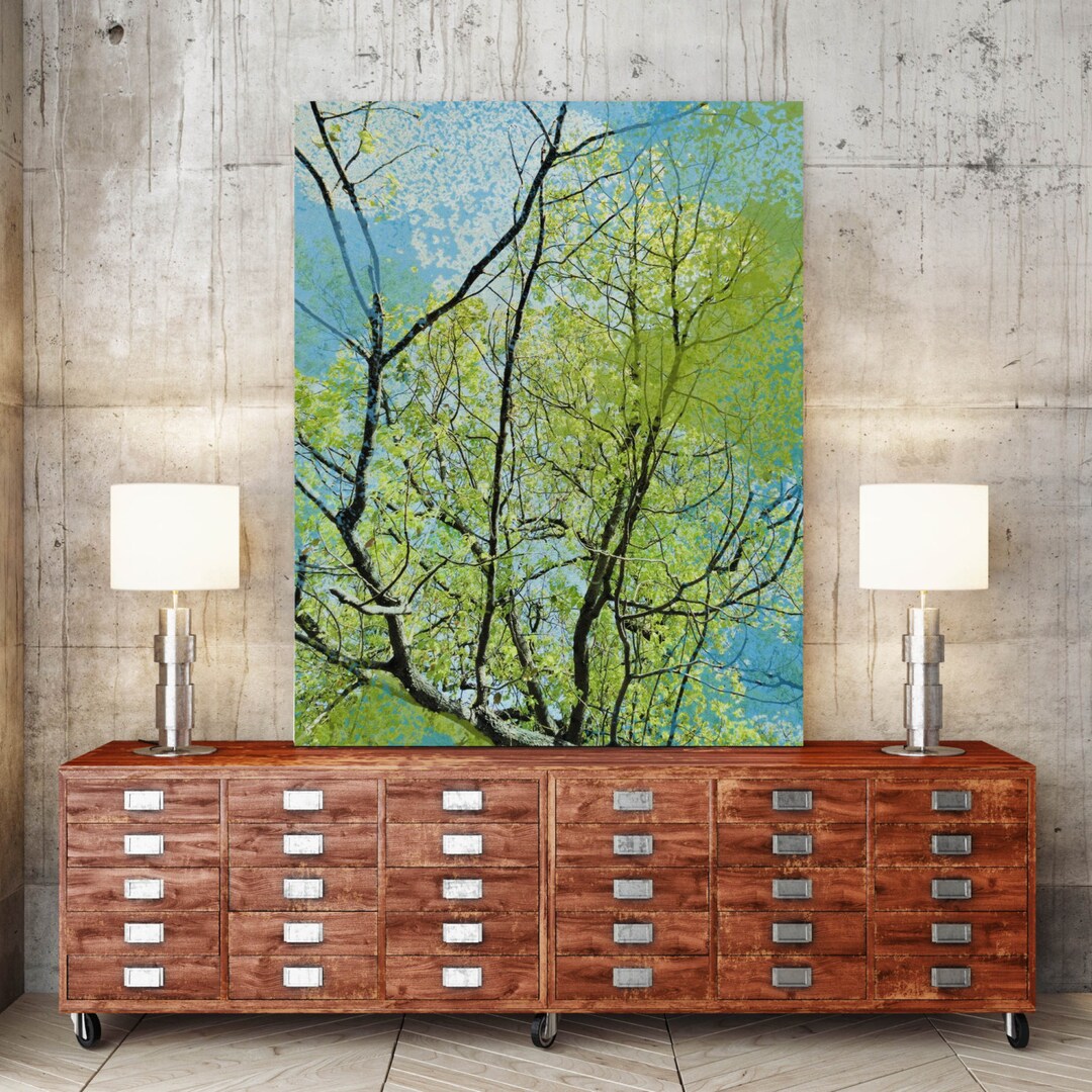 Huge Rustic Landscape Painting Canvas Art Print, Extra Large Blue Green ...