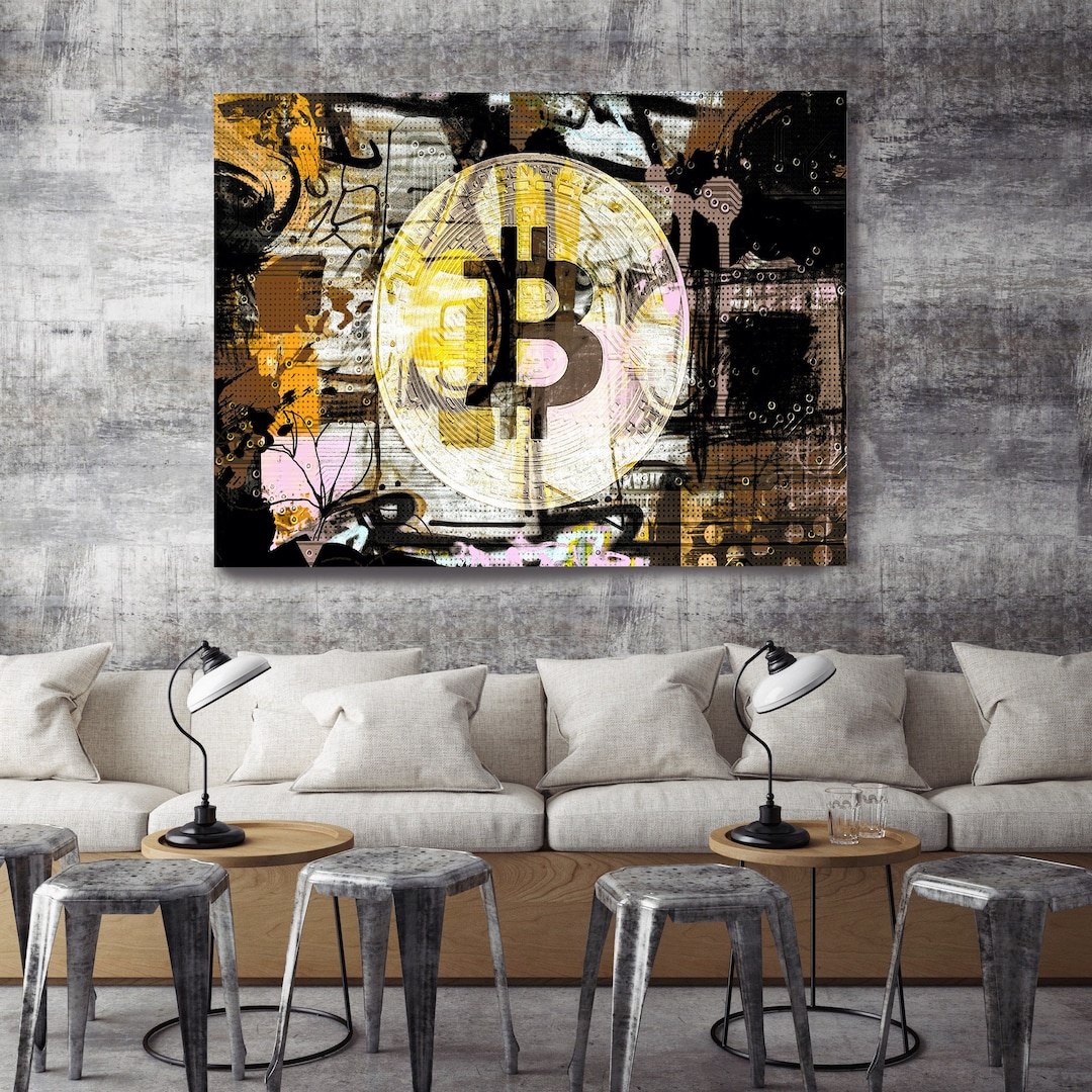 Yellow Brown Bitcoin Graffiti Abstract Canvas, Cryptocurrency Bitcoin ...