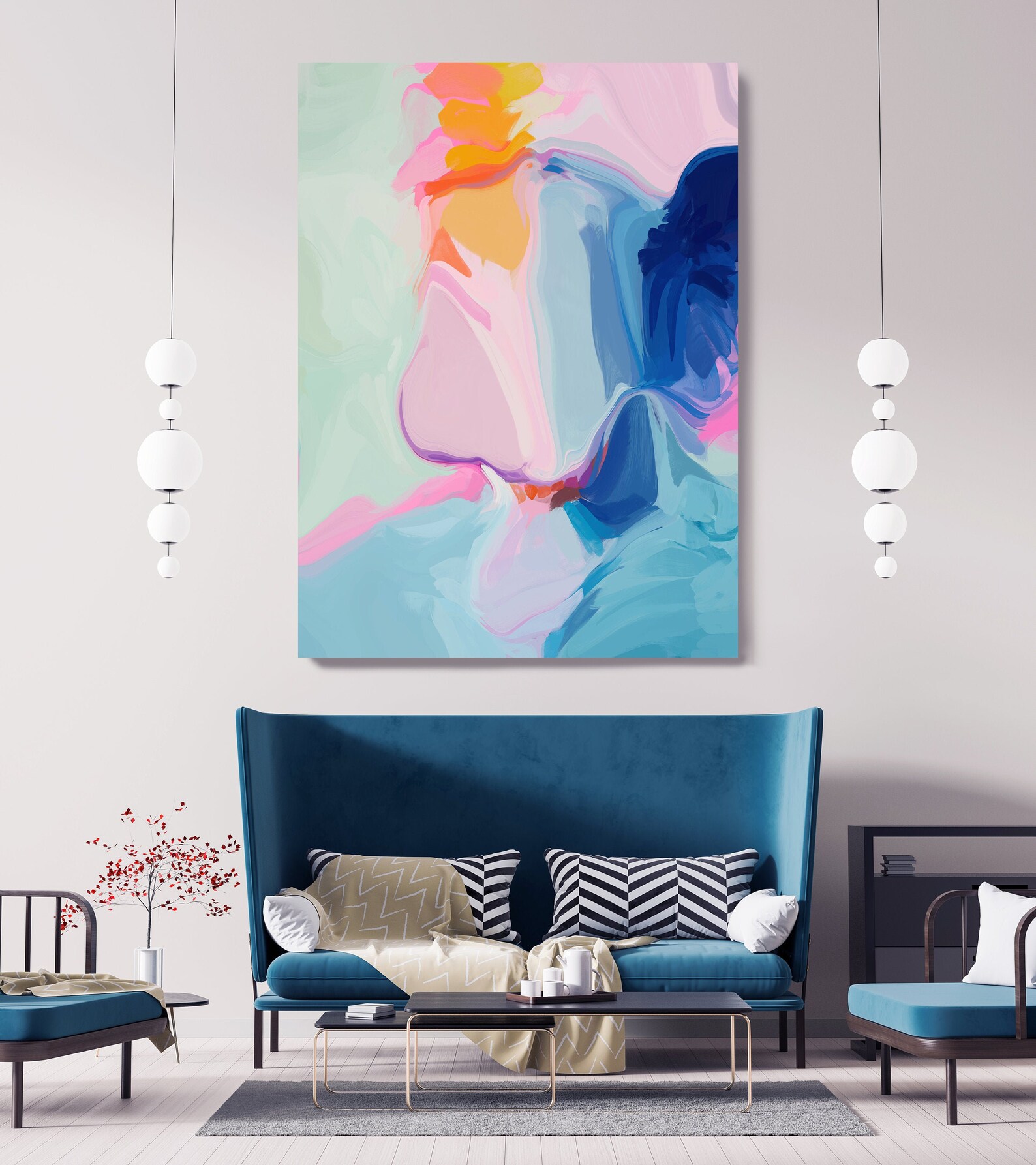 Pink Blue Abstract Wall Art Pink Abstract Canvas Print | Etsy