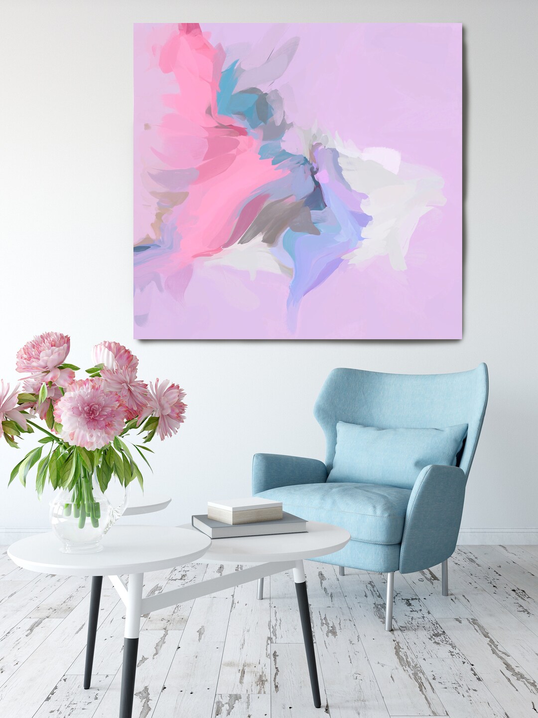 Pink Cloud. Pink Abstract Art, Wall Decor, Large Abstract Pink Blue ...