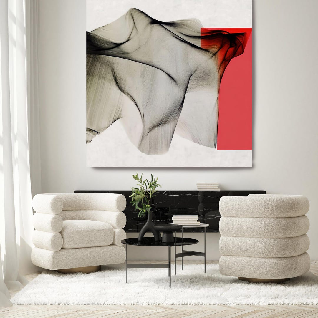Black Veins, Red Blocks-3, Red Black Canvas Print | Minimalist Abstract ...