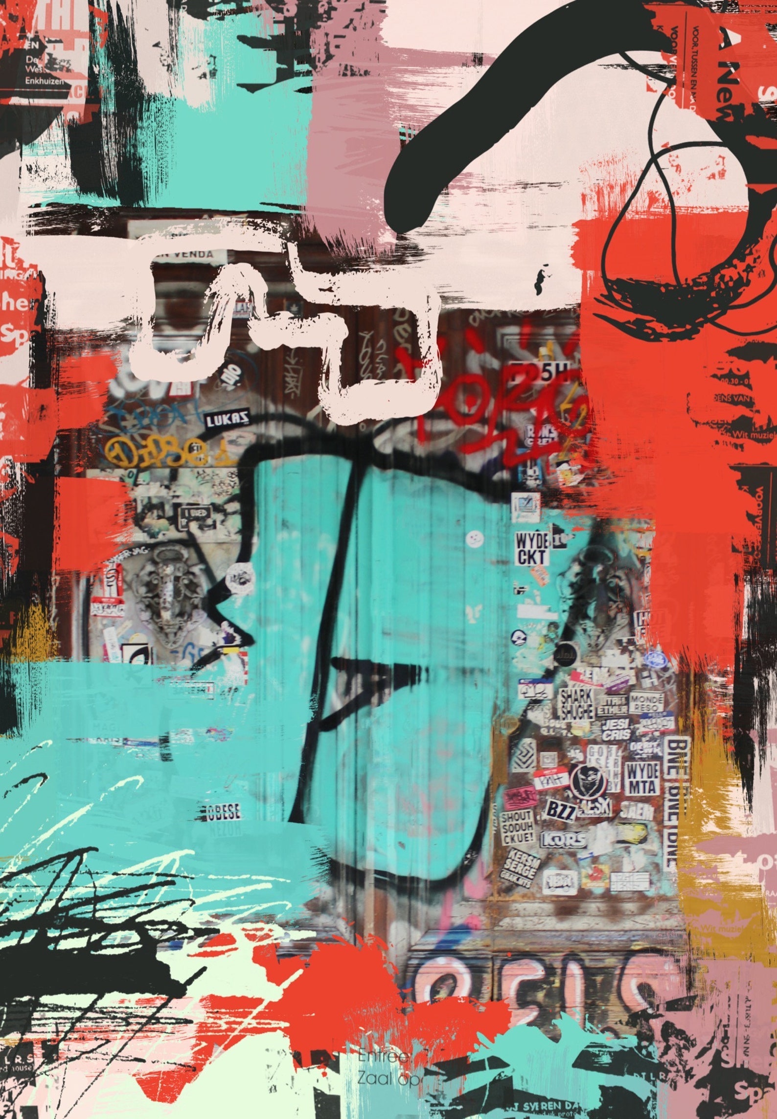 Graffiti Wall Art Red Green Street Art Painting Print on Canvas, Large ...