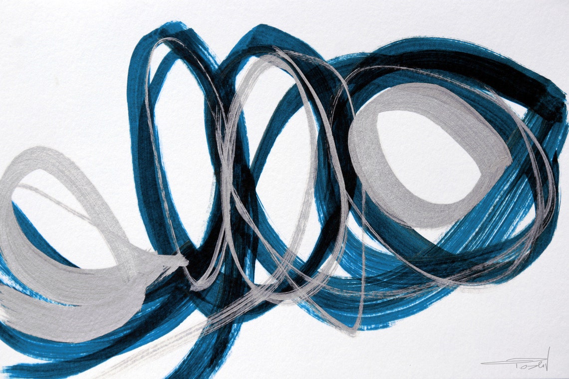 Deep Blue and Silver Circles.modern Wall Art | Abstract Silver Blue ...