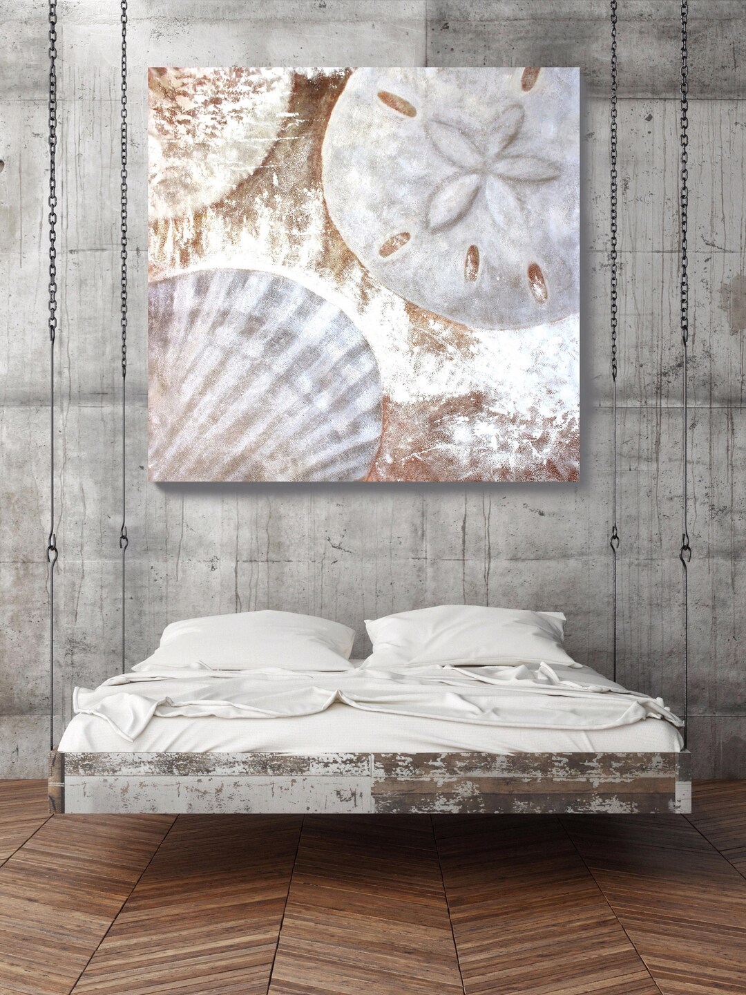 White Shells, Original Rustic Shells Coastal Painting With Acrylic on ...