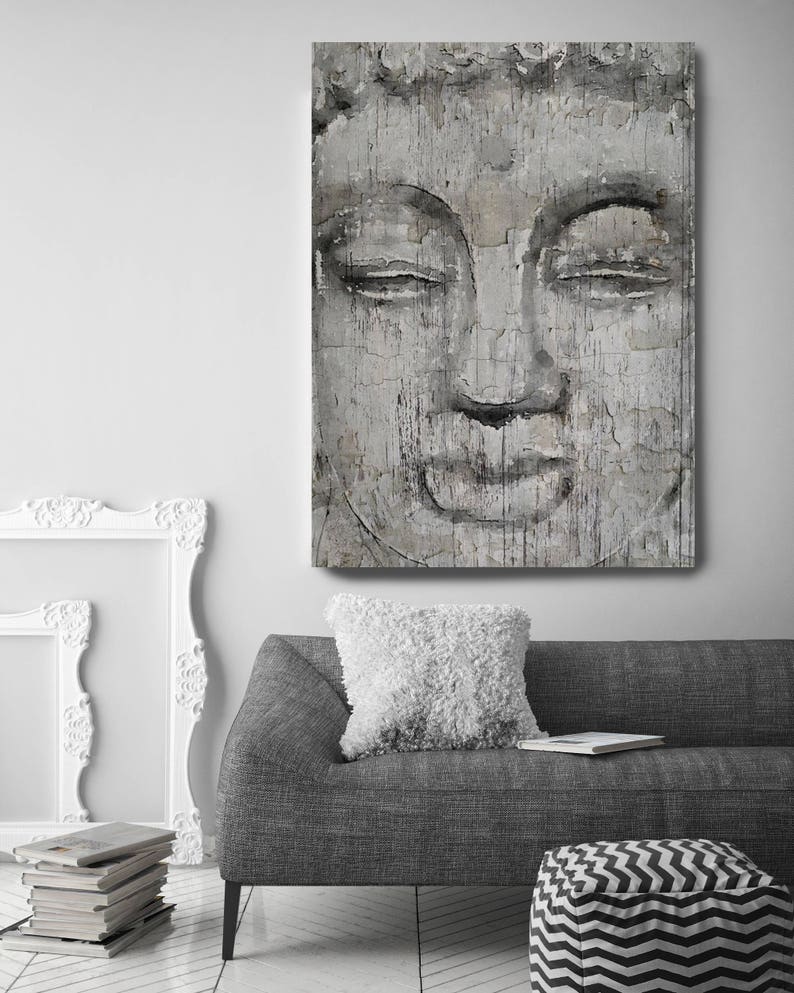 Buddha Inner Peace 2. Large Rustic Grey Buddha Canvas Art | Etsy