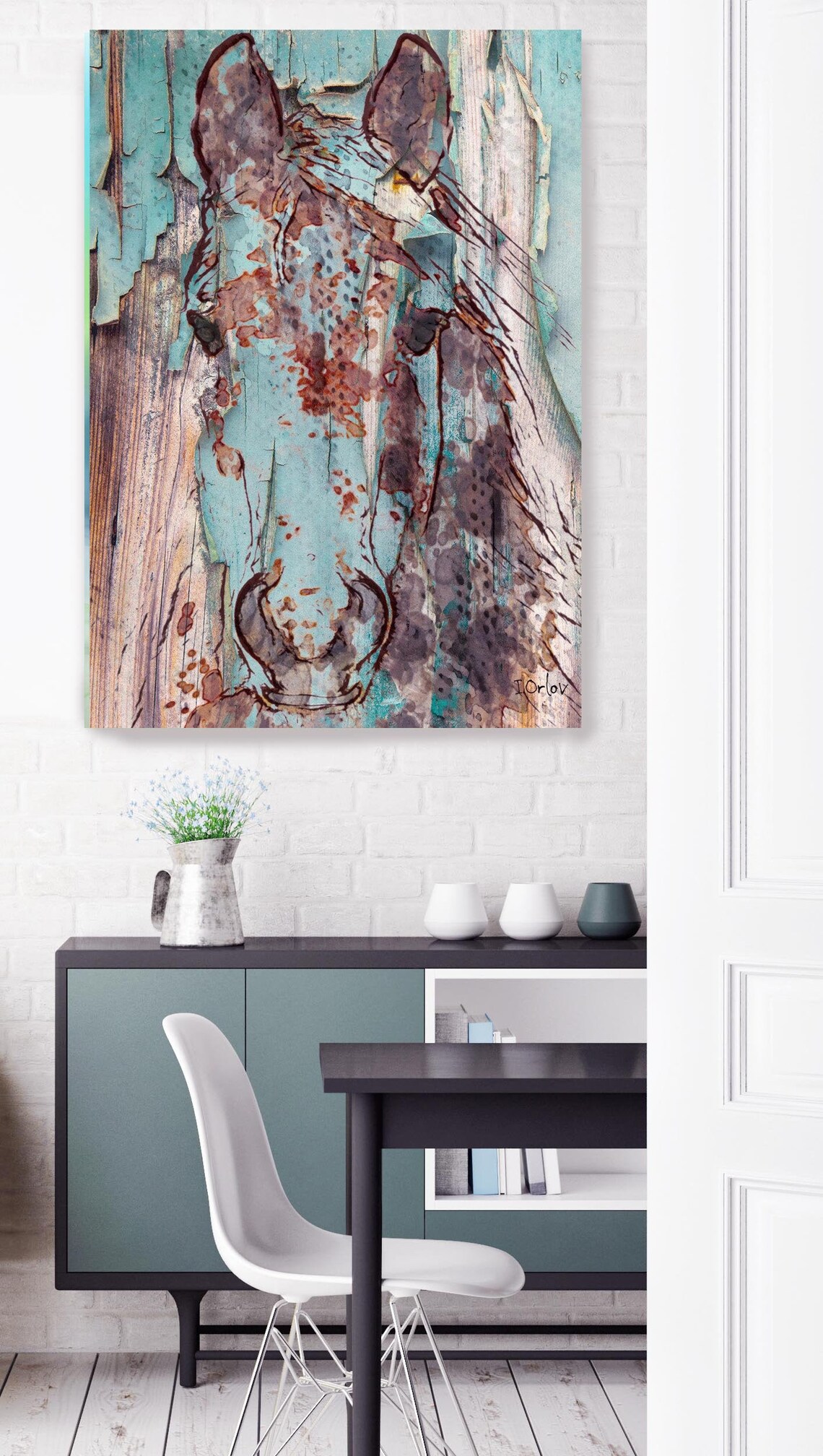 Blue Green Rustic Horse. Extra Large Horse, Unique Horse Wall Decor ...