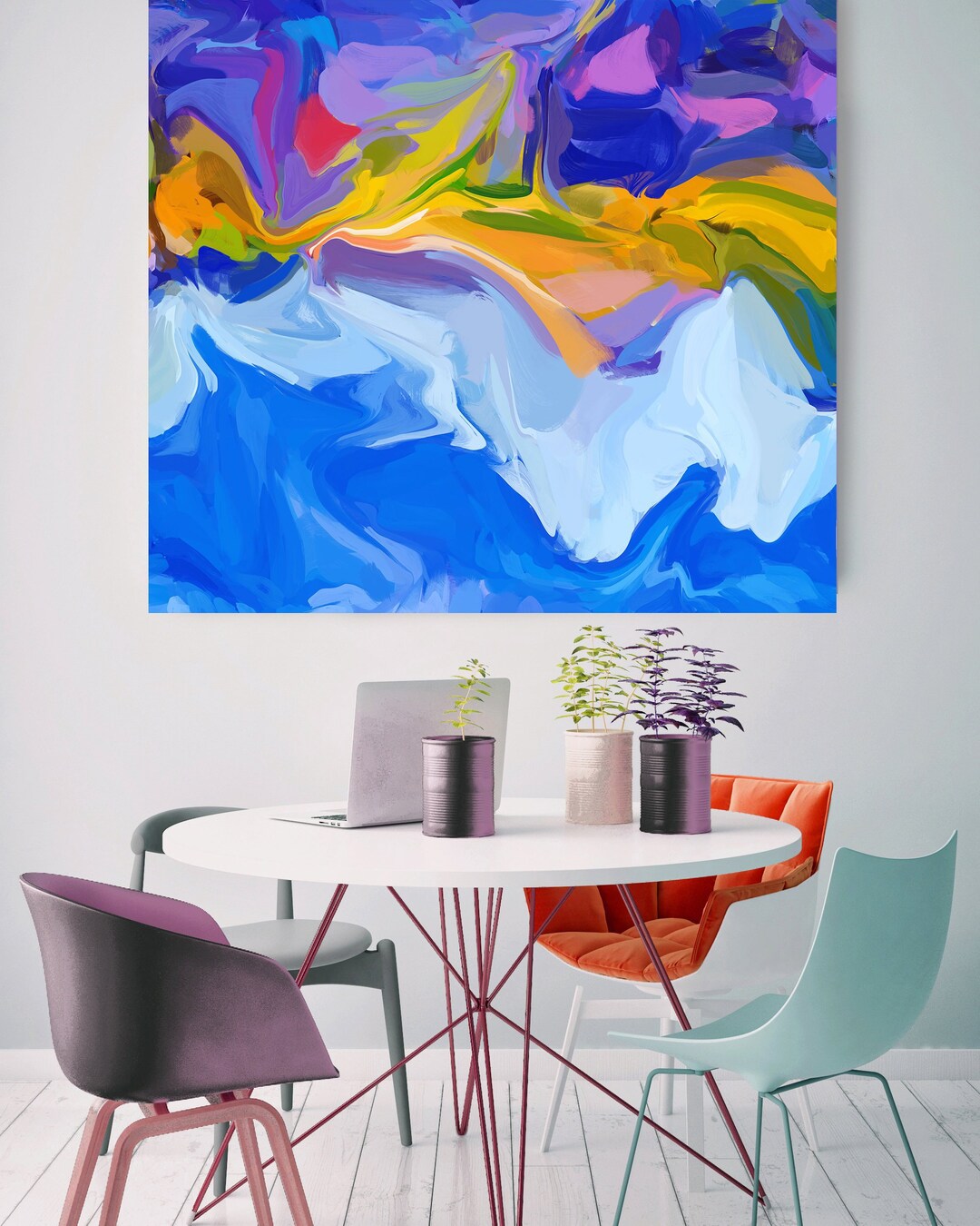 Absolute Joy, Original Art Abstract Art Acrylic Painting, Blue Yellow ...
