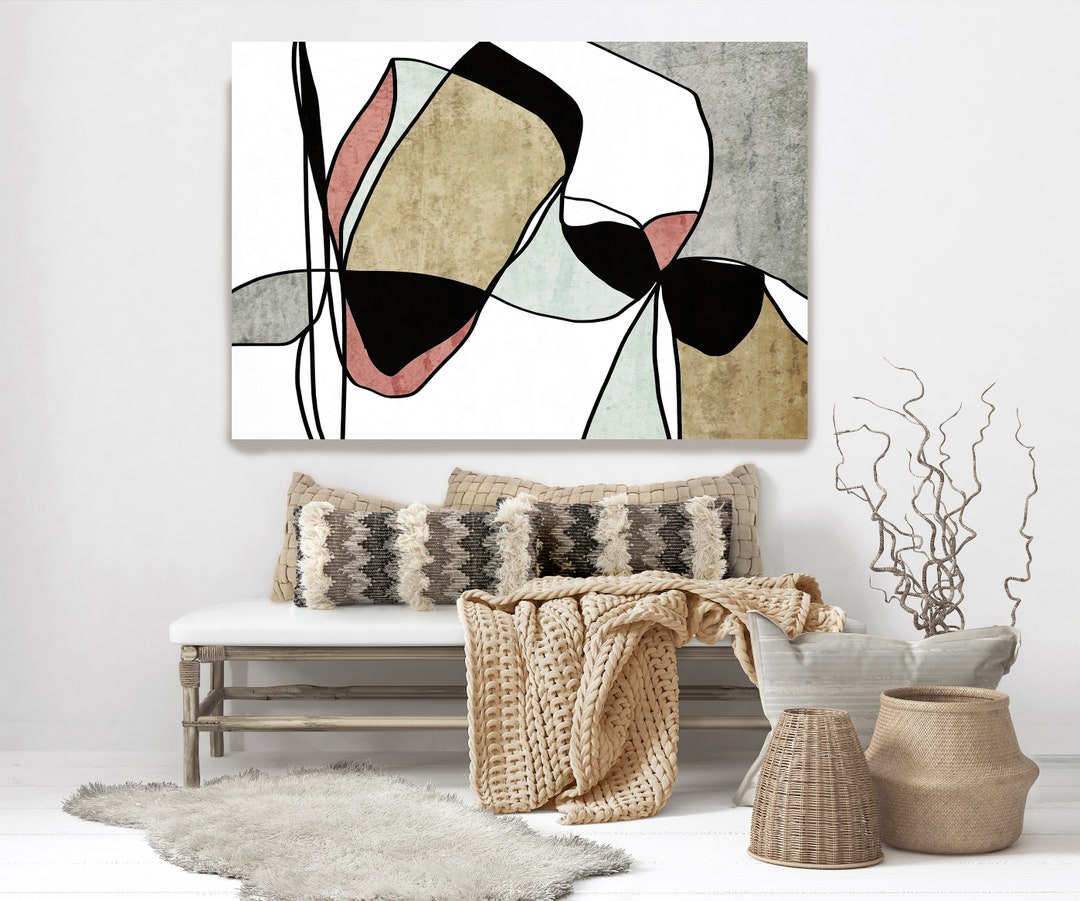 Abstract Line Art 10. Line Art Canvas Print, Gold Blue Black Modern ...