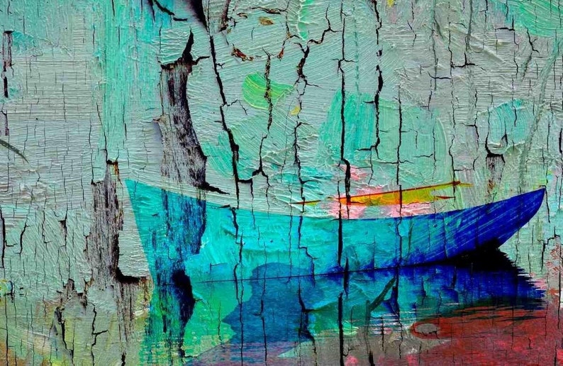 Blue Rustic Boat. Blue Red Rustic Coastal Canvas Art Print. | Etsy