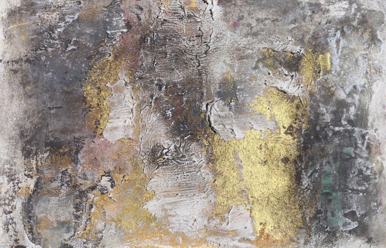 Textured Abstract Painting Canvas Art Print Gray Gold Black | Etsy