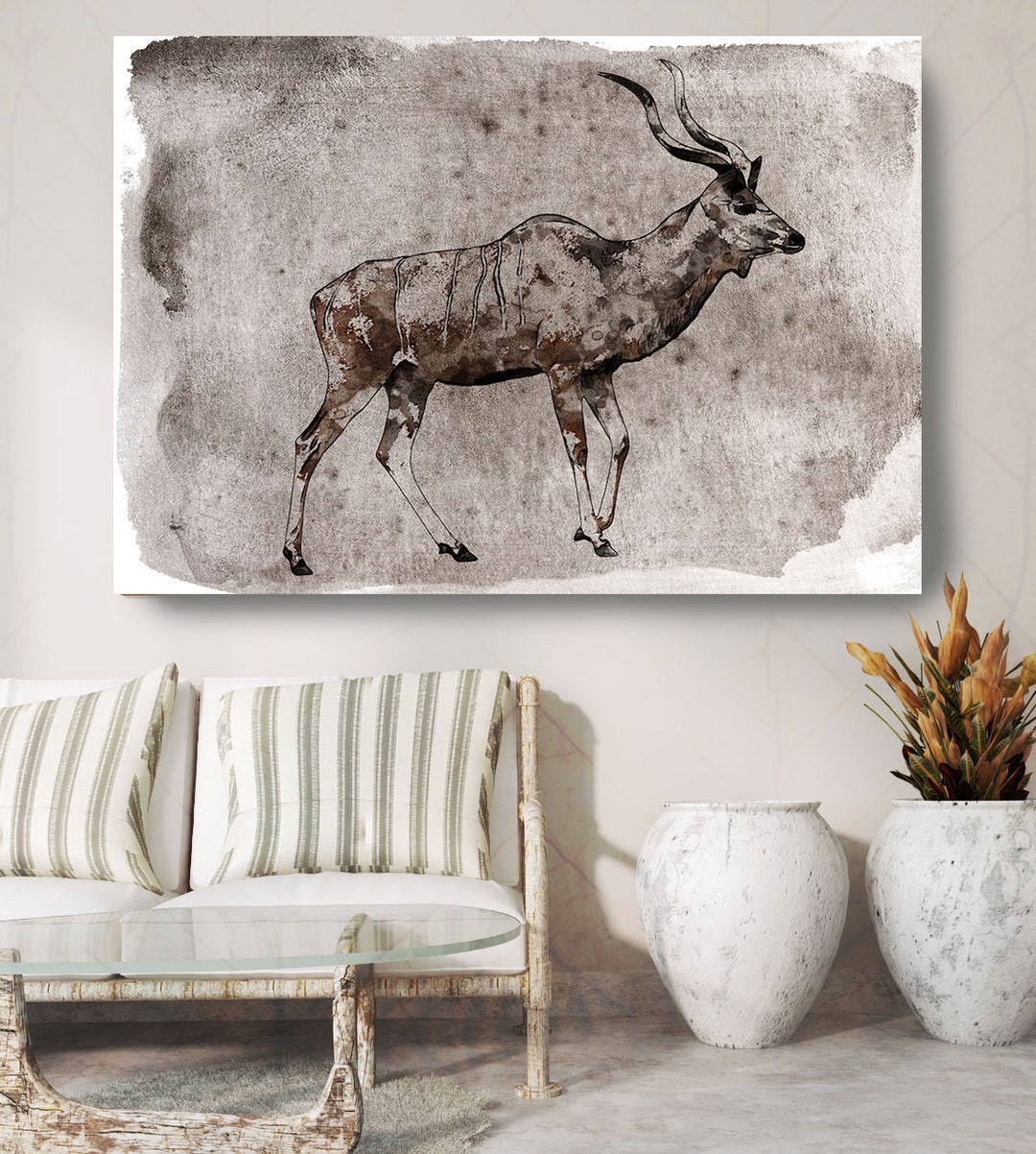 Kudu Canvas Art Large Canvas, Brown Kudu Canvas Art Print, Kudu Wall ...