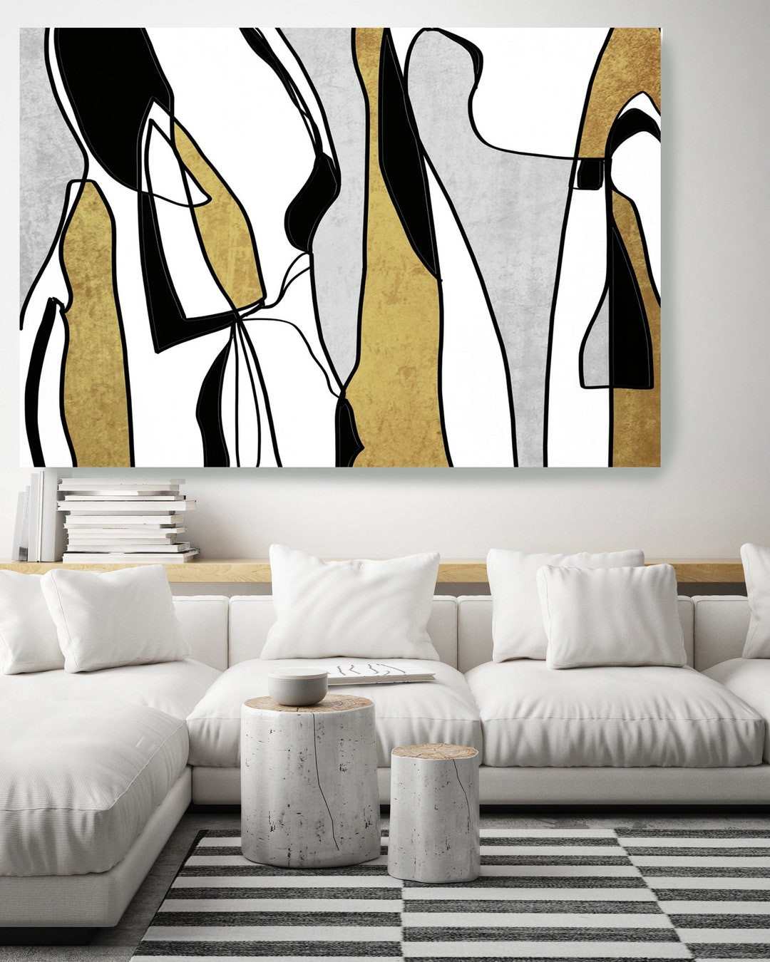 Abstract Art, Gold Grey Nordic Wall Art, Scandinavian Modern, Modern ...
