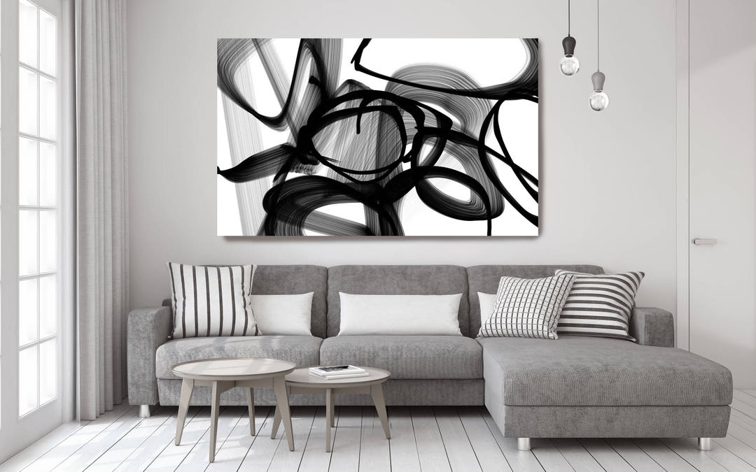 Zwart-wit kunst aan de muur Zwart-wit Abstracte kunst Zwart-wit ...