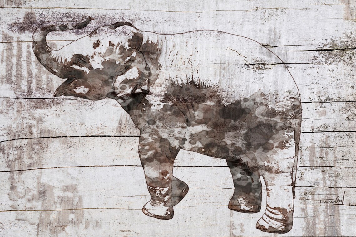 Rustic Elephant. Large Farmhouse Elephant Canvas Art Print | Etsy