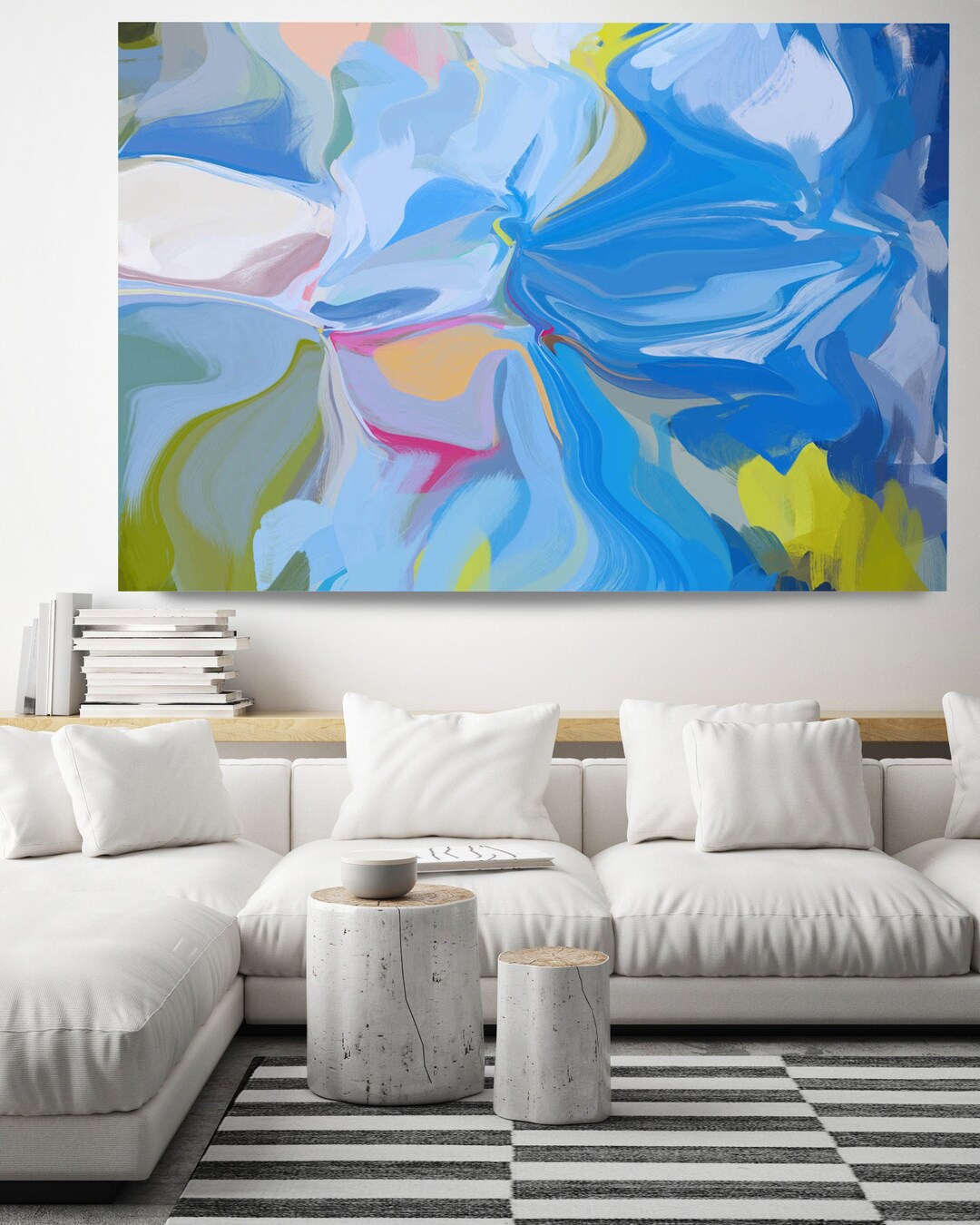 Blue Abstract Wall Art, Blue Abstract Canvas Print, Energy Flow Wall ...