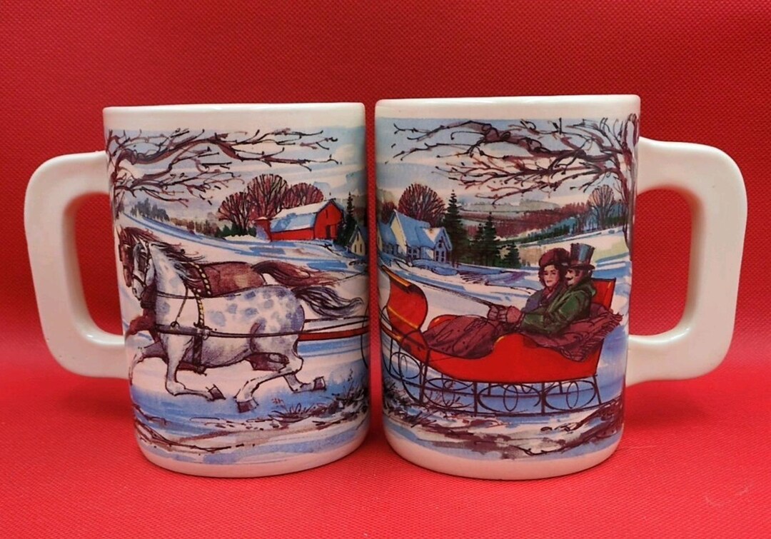 Victorian Christmas Mugs – Vintage Holiday Stoneware Set - Etsy