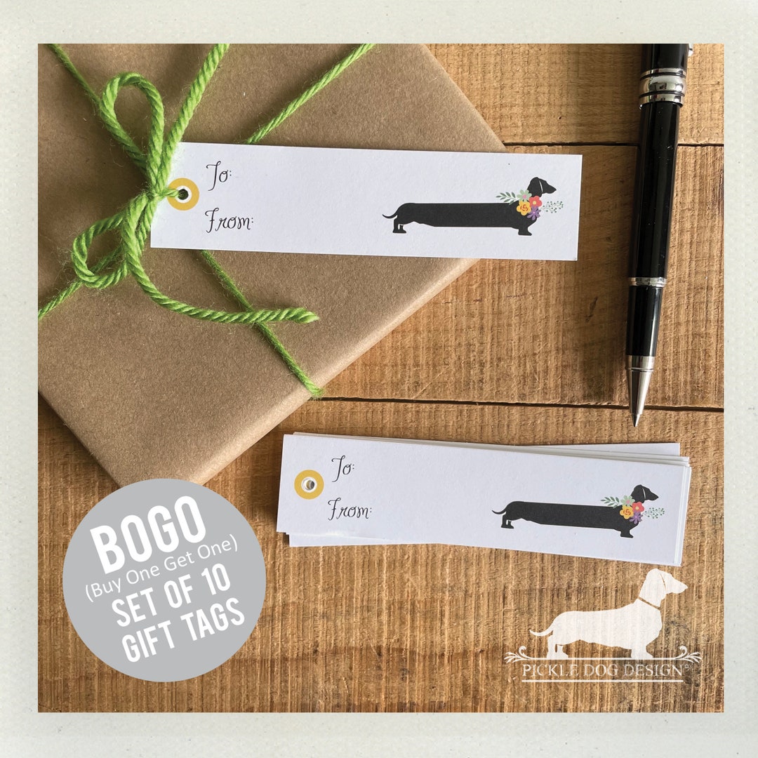 BOGO SALE Floral Doxie. Long Gift Tags qty 10 gift Wrap, for Her ...