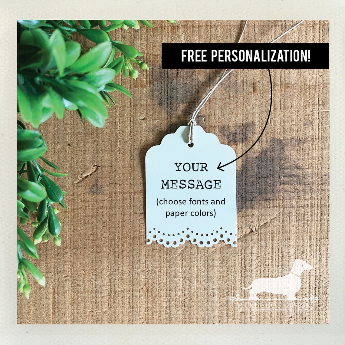 Personalized Lacey Gift Tags: Single Layer Tags, Choose Your Color, Set ...