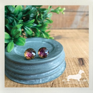 Glass Gem. Post Earrings glass Purple Vintage-style - Etsy