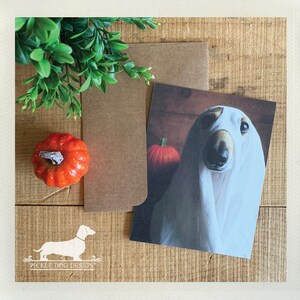 Halloweenie Doxie. Flat Card ghost Dog, Happy Halloween Card, Pumpkin ...