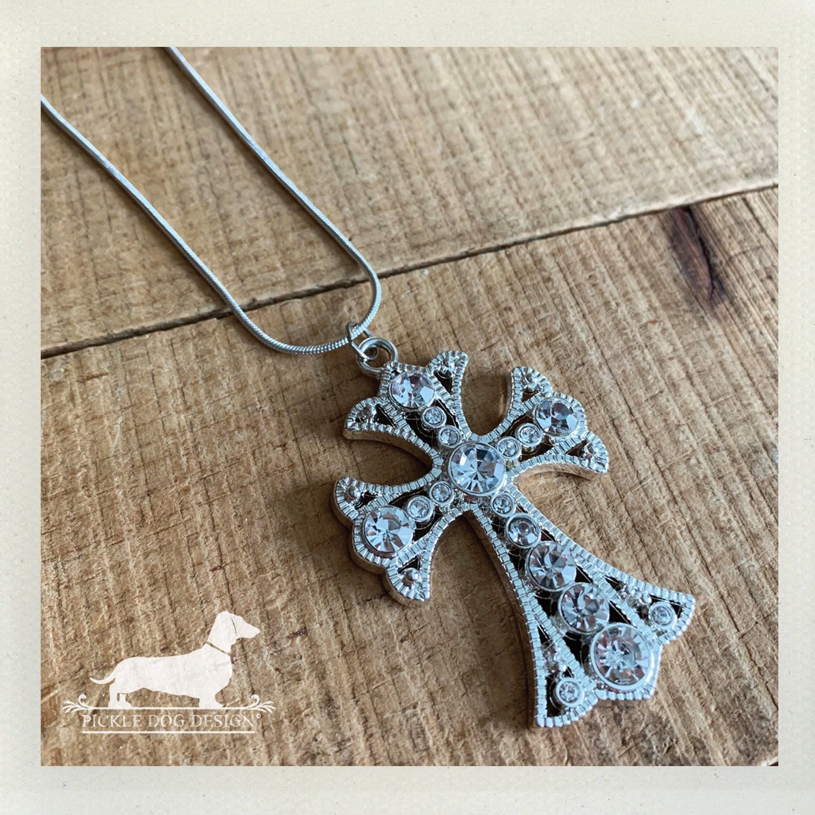 Rhinestone Cross. Necklace silver Cross Vintage-style - Etsy