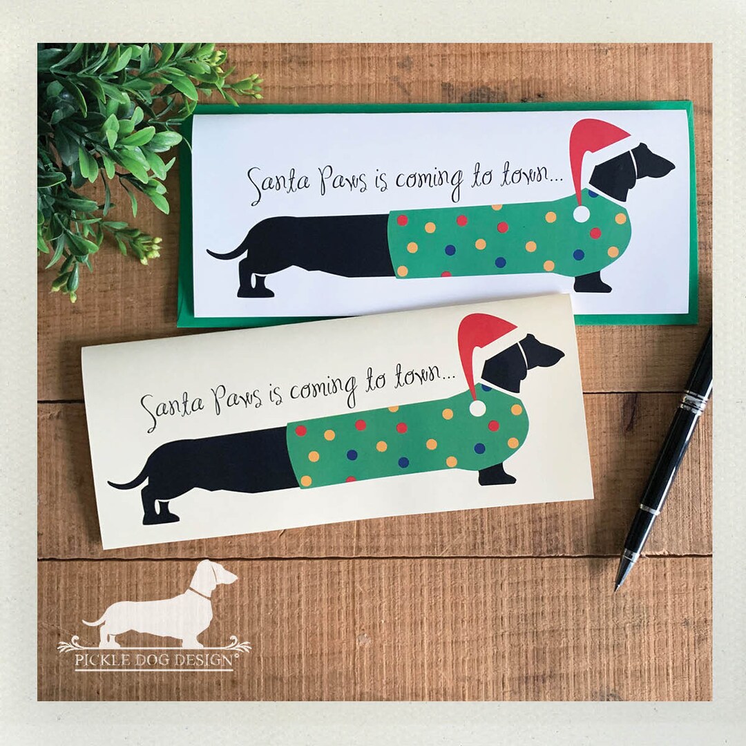 Santa Paws Doxie. Note Card personalized Holiday Card - Etsy