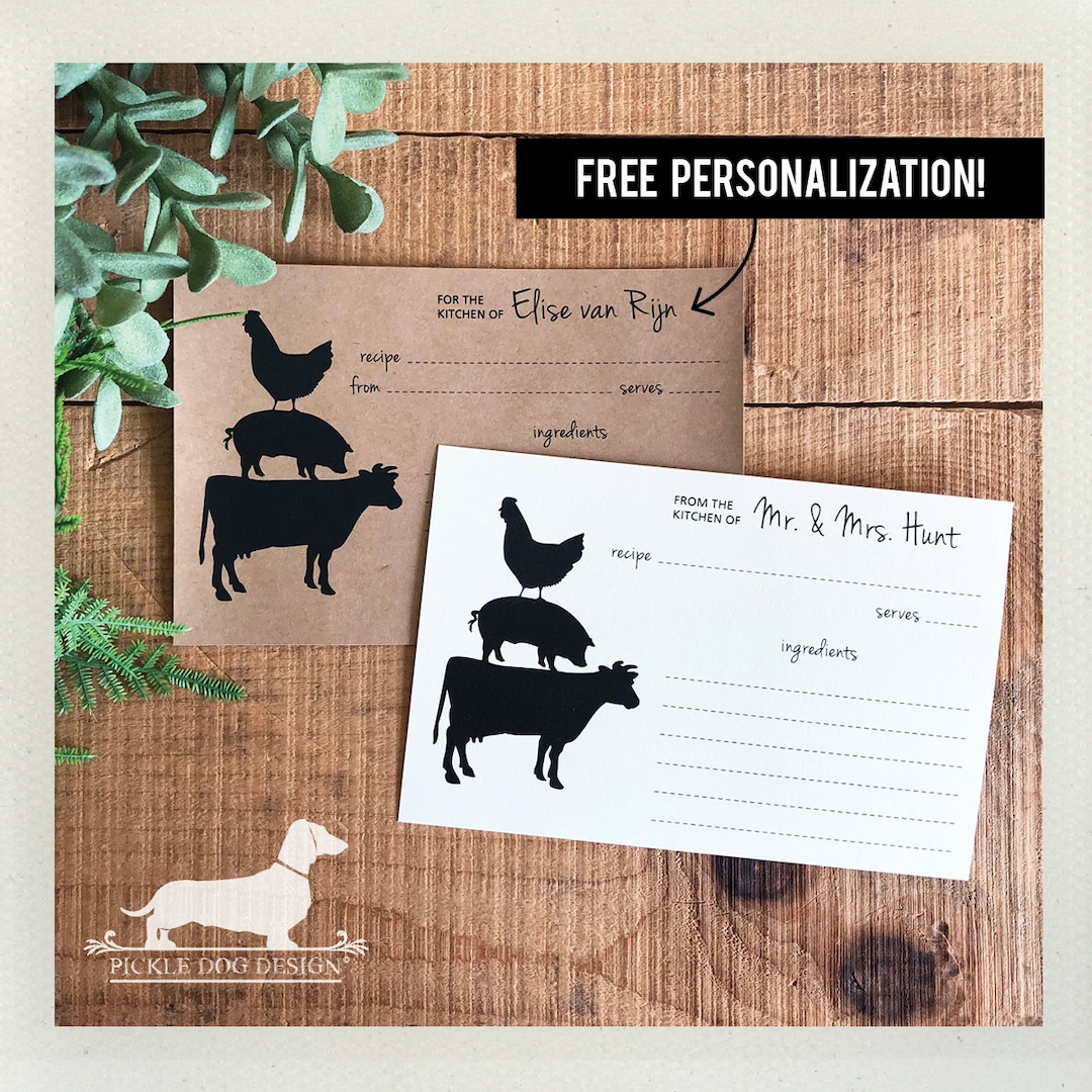 Personalized Farm Animal Recipe Cards: Bridal Shower Gift, Set of 13 ...
