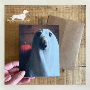 Halloweenie Doxie. Flat Card ghost Dog, Happy Halloween Card, Pumpkin ...