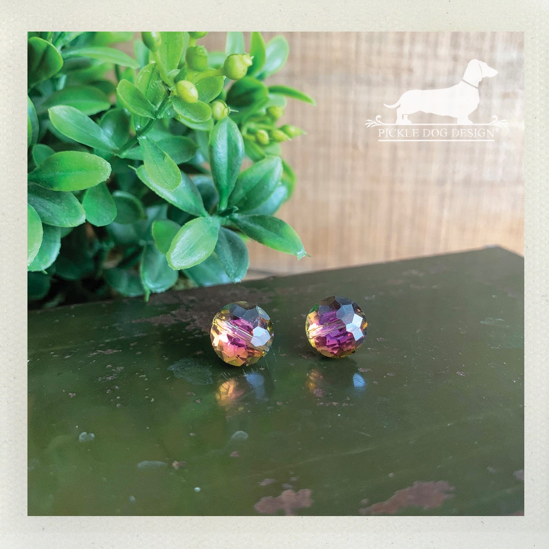 Glass Gem. Post Earrings -- (glass, Purple, Vintage-style, Blue ...