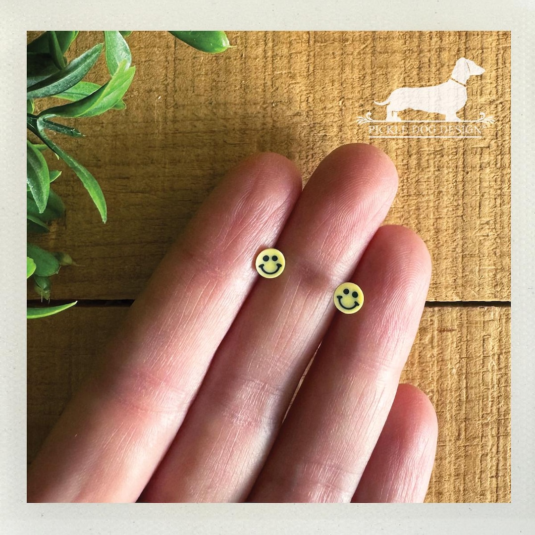 Mini Yellow Smiley Face Post Earrings: Tiny Polymer Clay Studs, Nickel ...