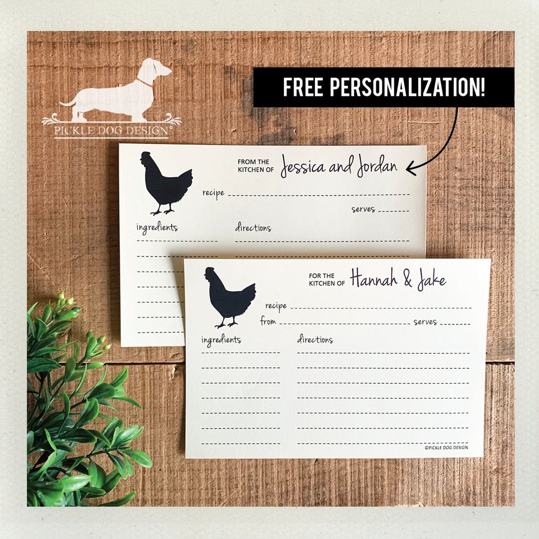 Personalized Chicken Recipe Cards: Rustic Farmhouse, Bridal Hen, Set of ...