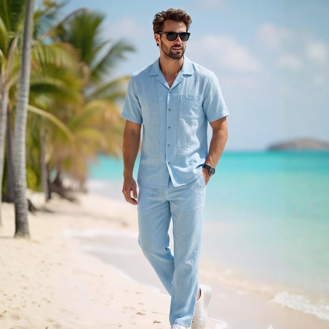 Linen Two Piece Set Men, Mens Linen Clothing, Linen Outfit Men, Summer ...