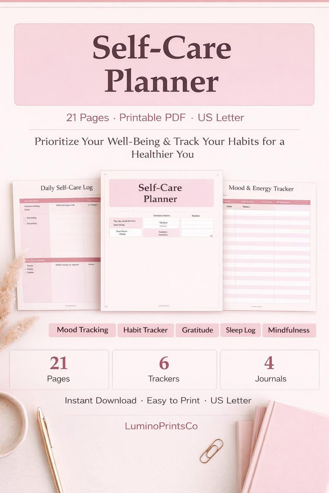 Self-care Planner Printable, Daily Routine, Mood Tracker, Gratitude ...