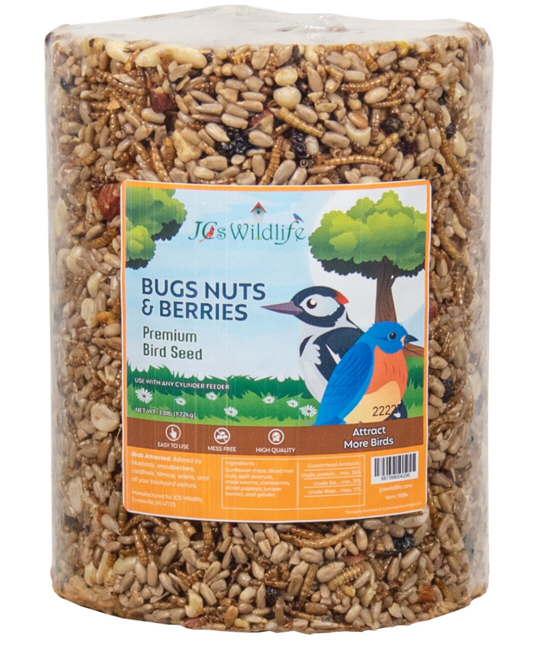 JCS Wildlife Bugs Nuts and Berries Premium Bird Seed Large Cylinder, 3. ...