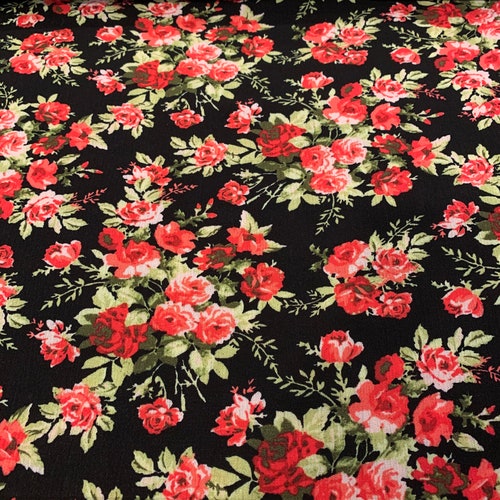 Large Print Floral Fabric Vintage Roses // Navy large by - Etsy