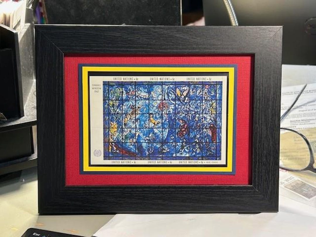 Vintage UN Framed Stamp Sheet - the Peace Window by Marc Chagall ...