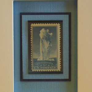 Vintage Framed Postage Stamp - Yellowstone National Park - Old Faithful ...