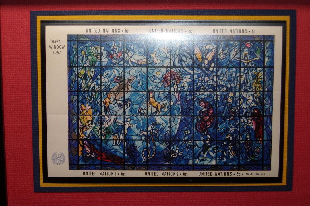 Vintage UN Framed Stamp Sheet - the Peace Window by Marc Chagall ...