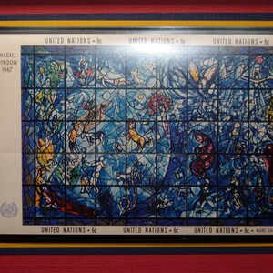 Vintage UN Framed Stamp Sheet - the Peace Window by Marc Chagall ...