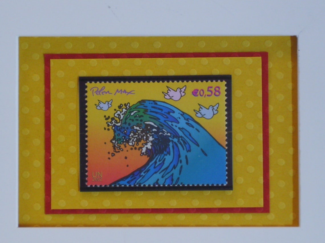 Peter Max Framed Stamp - Johannesburg Summit - Great Wave With Doves ...