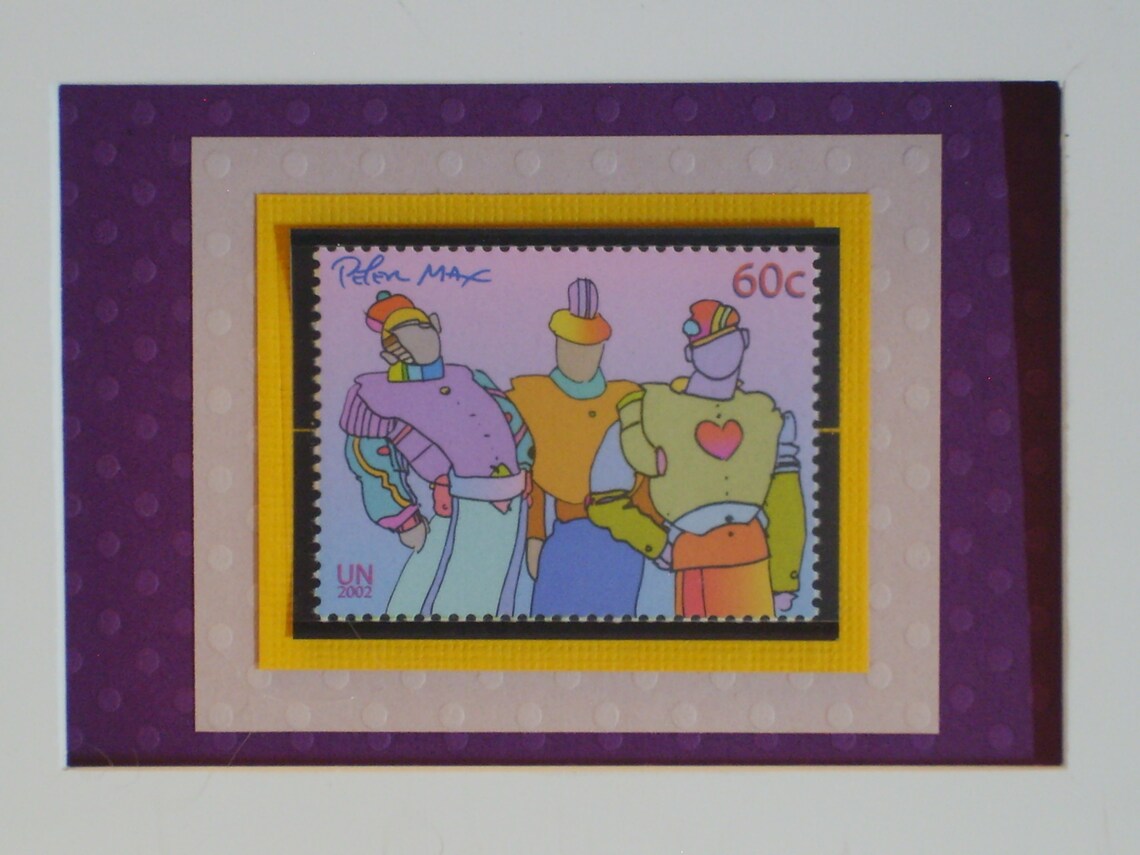 Peter Max Framed Stamp - Johannesburg Summit - Three Friends (men ...