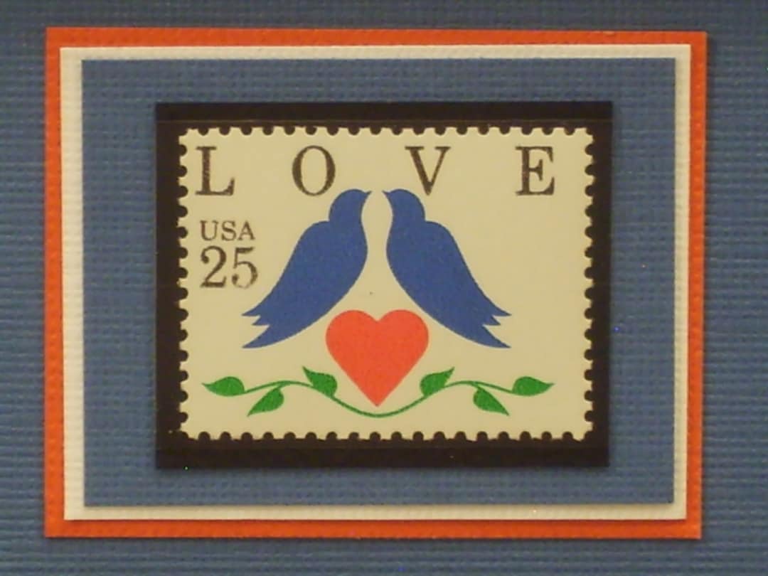 Vintage Framed Postage Stamp - Blue Birds of Happiness - Love Stamp ...